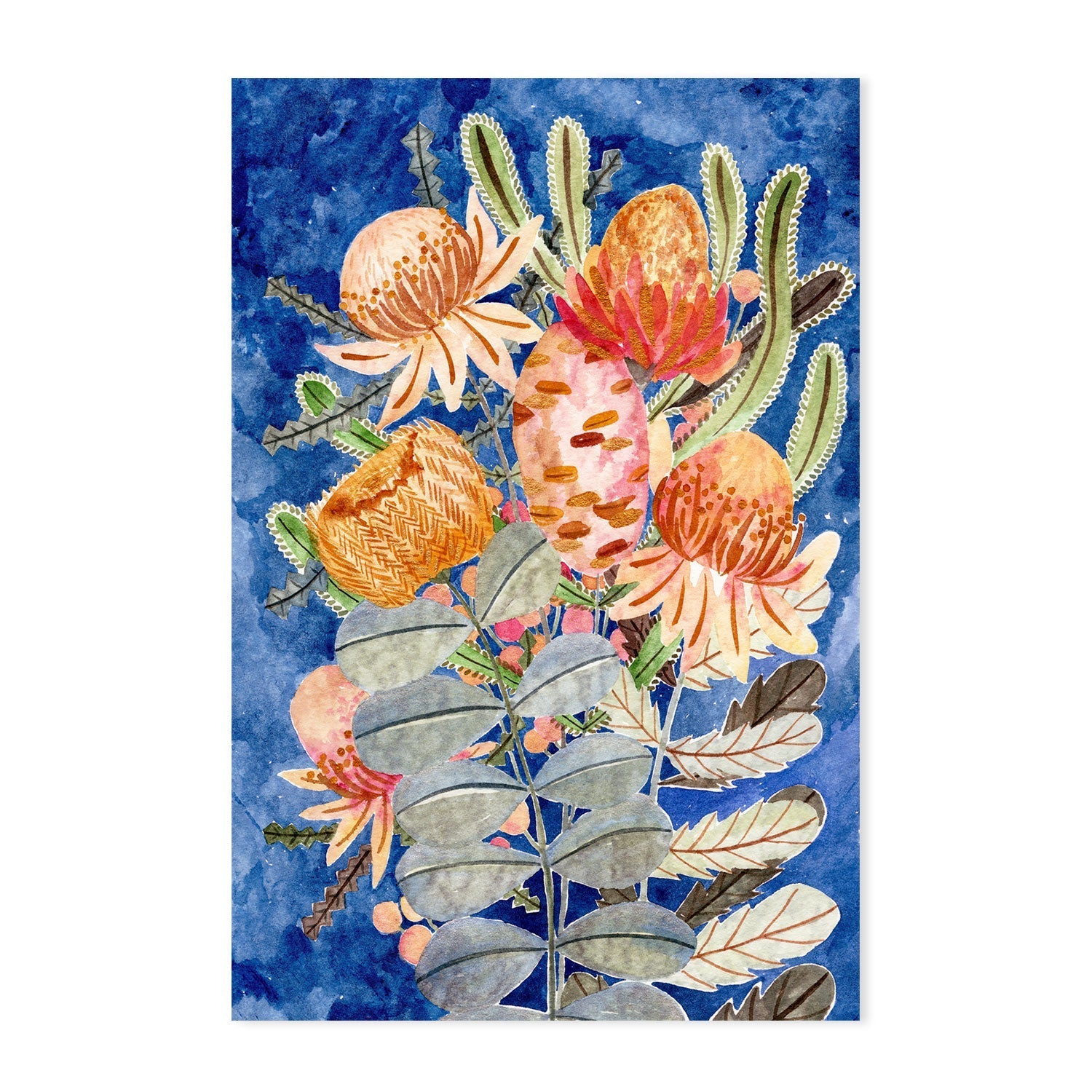 Blue Banksia Bunch , By Jessie Mitchelson |Fine Art Print Framed