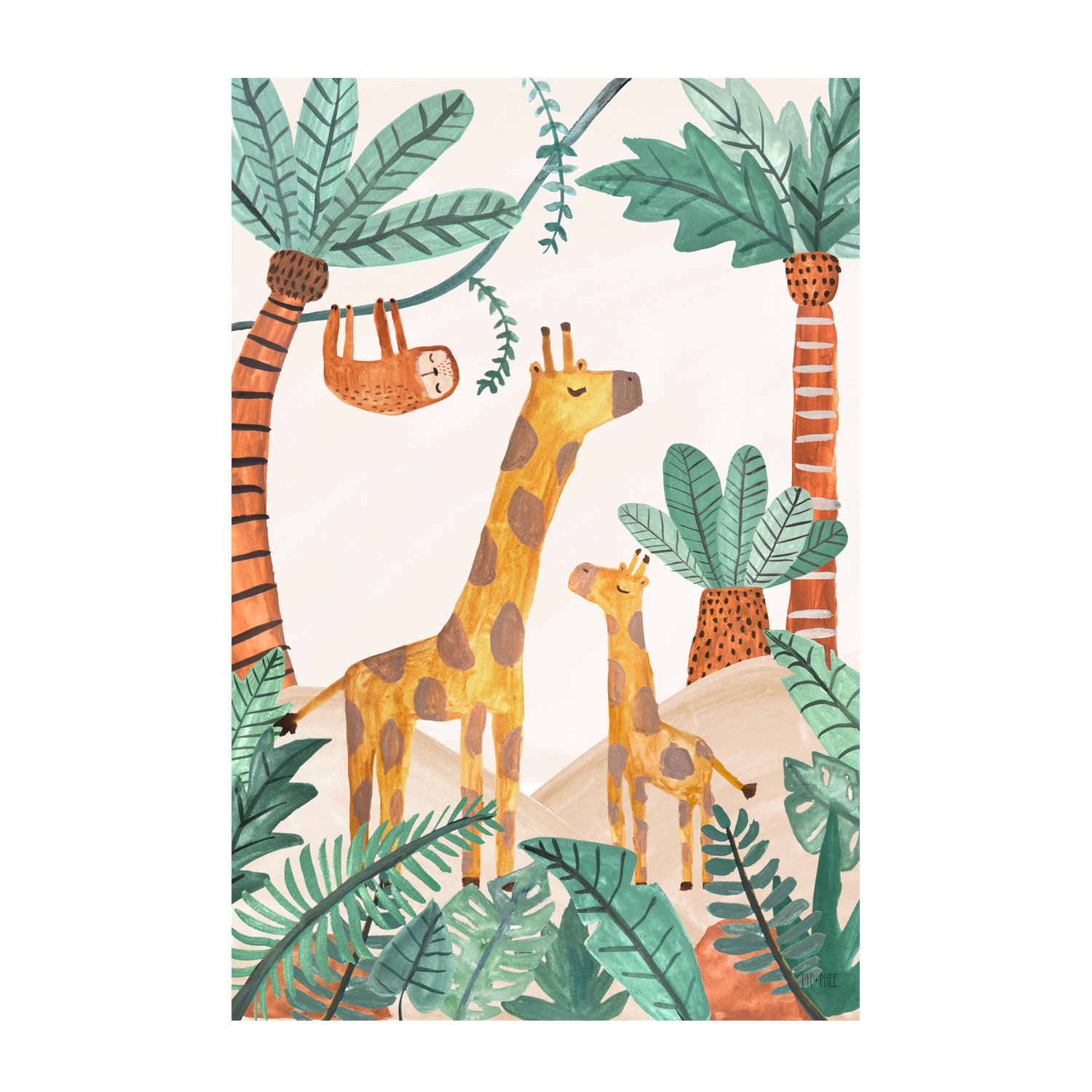 Jungle Horizon Giraffe , By Pip and Phee |Fine Art Print Poster Canvas