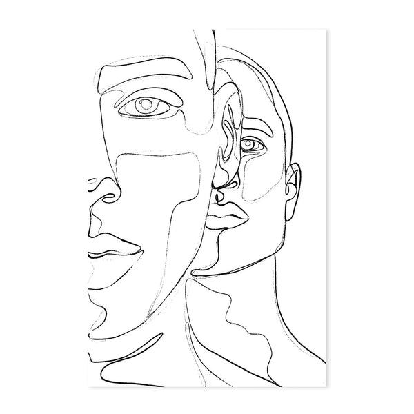 Brothers Line Drawing , By Treechild|Canvas Print Poster Wall Art