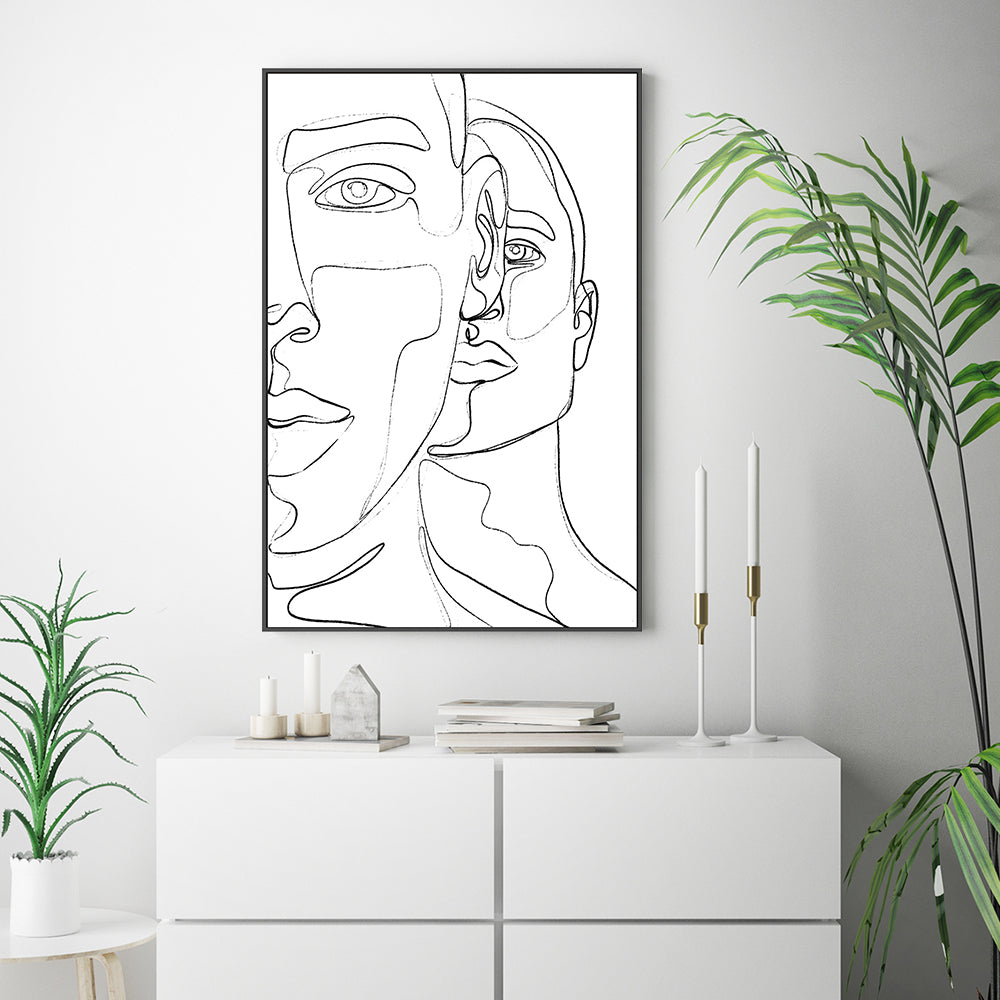 Brothers Line Drawing , By Treechild|Canvas Print Poster Wall Art