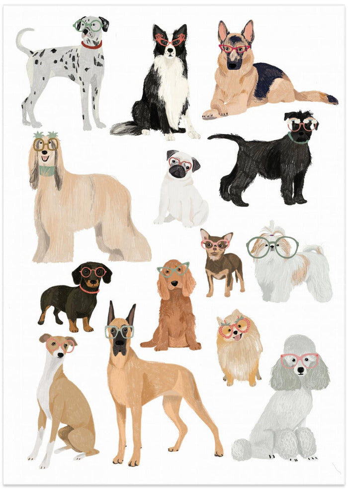 Dogs in glasses Print , By Hanna Melin|Canvas Print Poster Wall Art