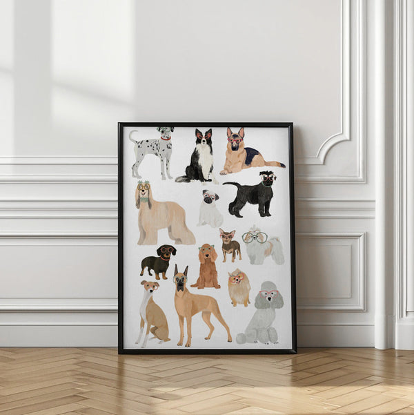 Dogs in glasses Print , By Hanna Melin|Canvas Print Poster Wall Art