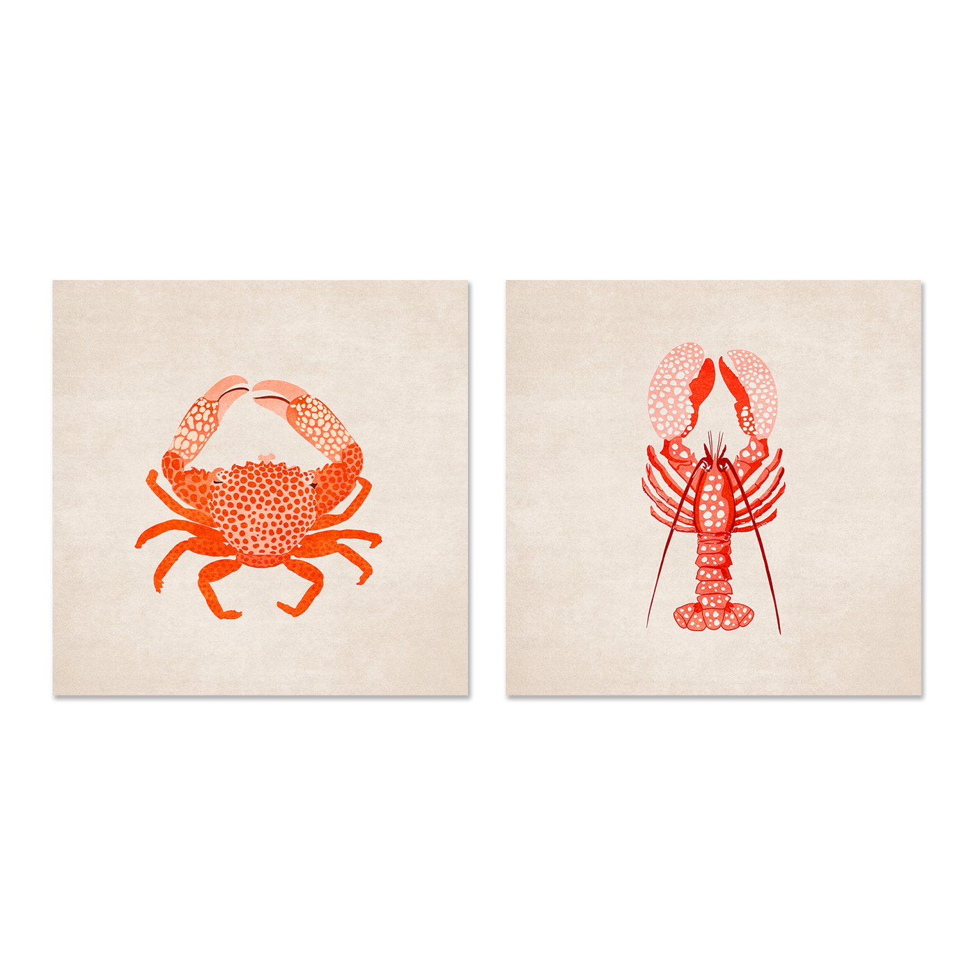 Red Crab And Lobster, Set Of 2 , By Emel Tunaboylu|Canvas Print Poster